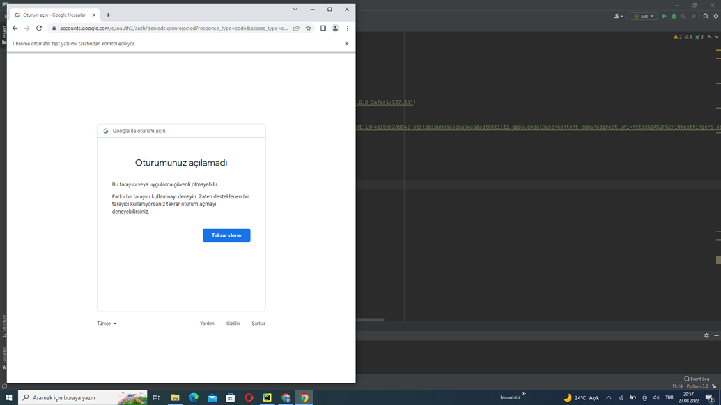 Python selenium ile gmail giriş yaparken hata alıyorum - selenium - YazBel forumu