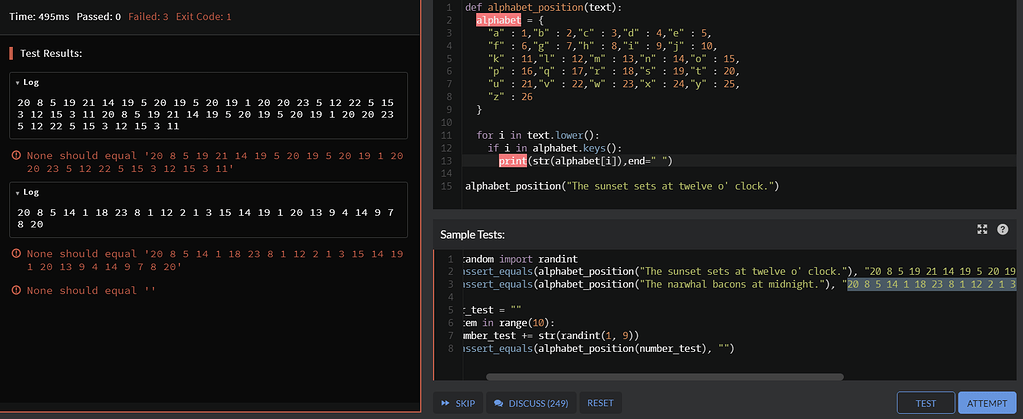Codewars'ta doğru yanıtın çıktı ekranında gözükmesine rağmen doğru ...