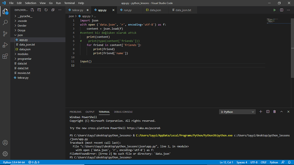 VSCode FileNotFoundError: [Errno 2] No such file or directory hatası - Python - YazBel forumu