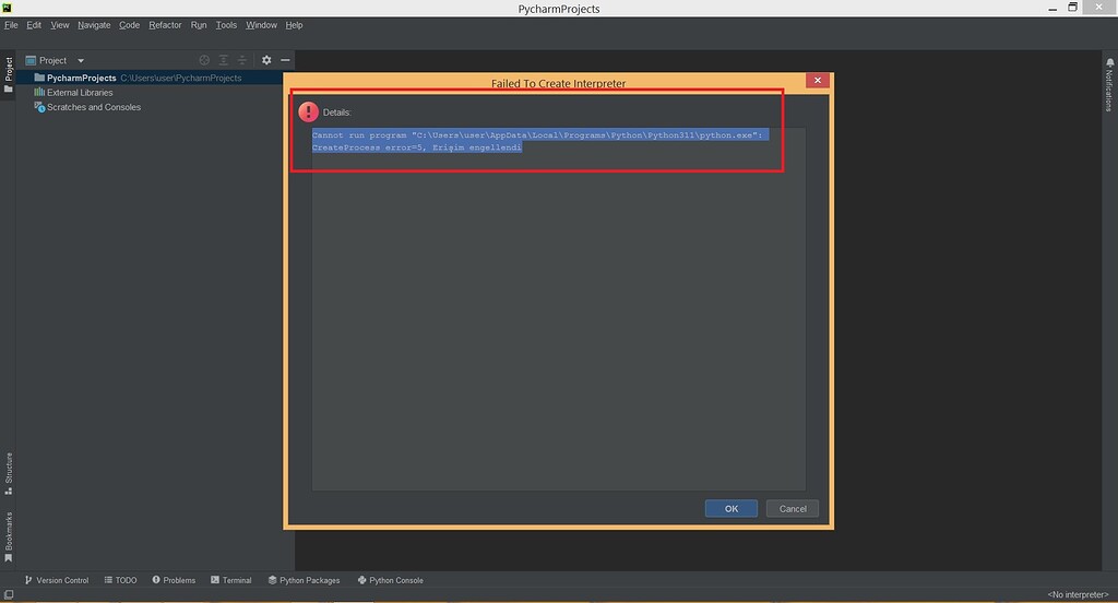 Pycharm proje oluşturma ve çalıştırma hatası - Python - YazBel forumu