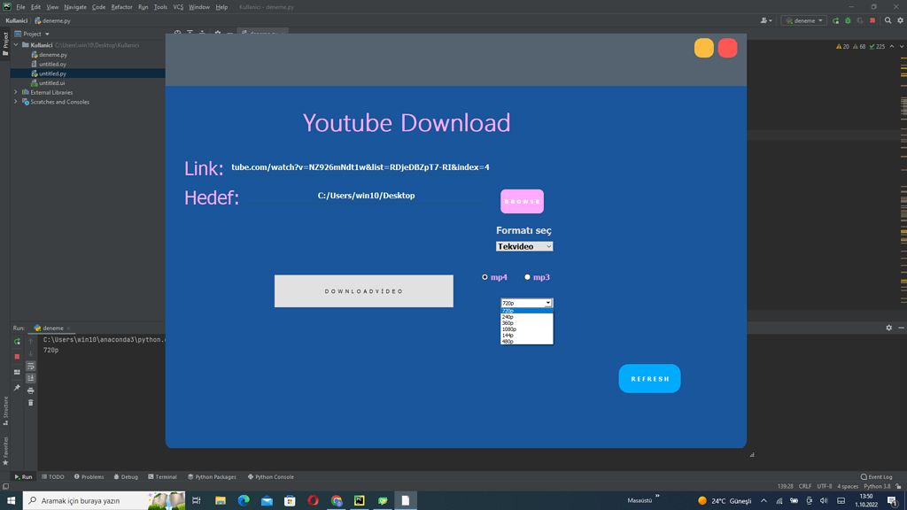 Pyqt5 ve Pytube kütüphanesi 2k,4k vide indirme - PyQt - YazBel forumu