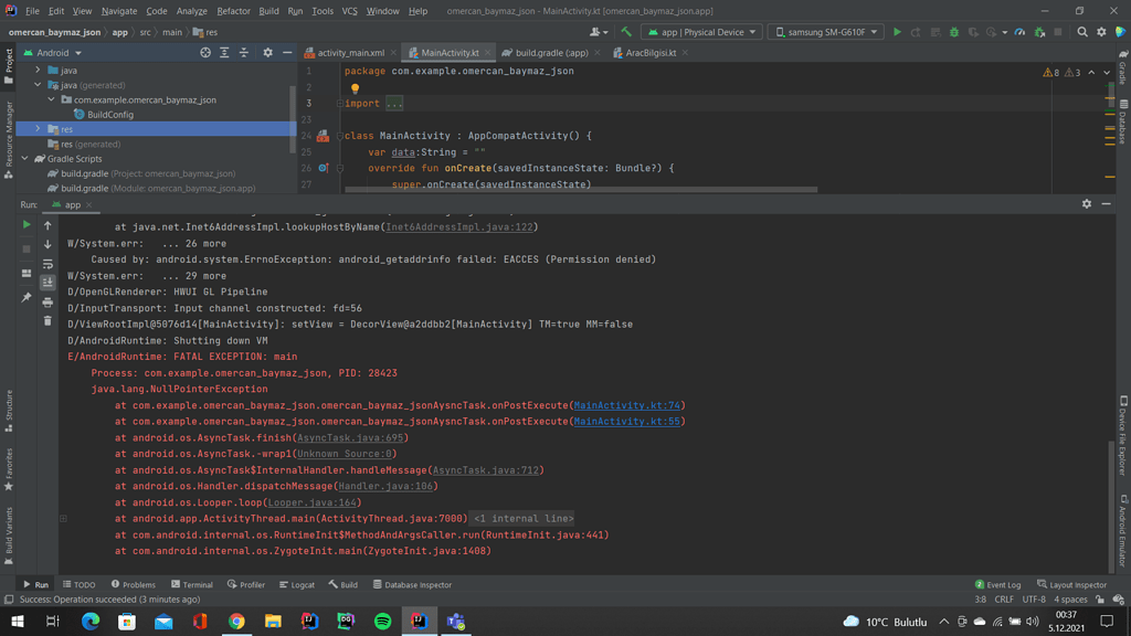 FATAL EXCEPTION: main hatası - Kotlin - YazBel forumu