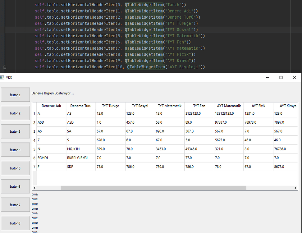 PyQt5 ve QTableWidget - YazBel forumu