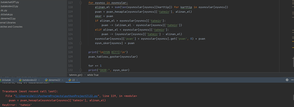 Hatayı nasıl düzeltebilirim - Python - YazBel forumu