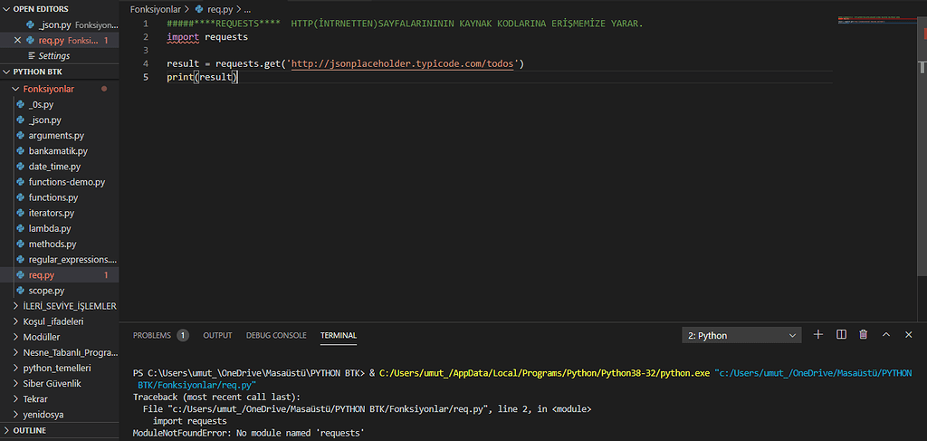 Requests hatası - requests - YazBel forumu