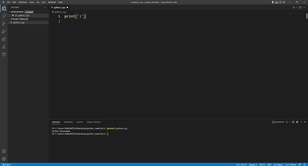 Python bulunamadı - Python - YazBel forumu