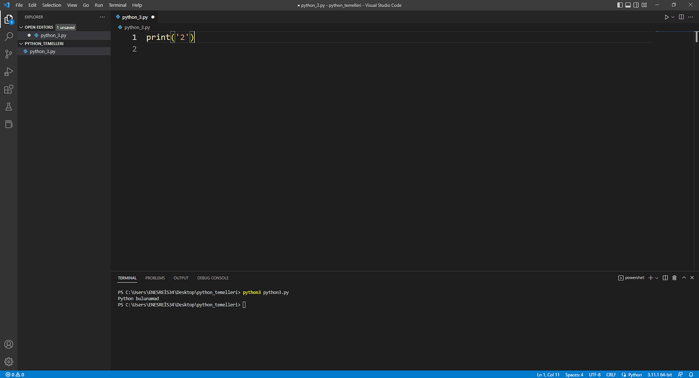 Python bulunamadı - Python - YazBel forumu