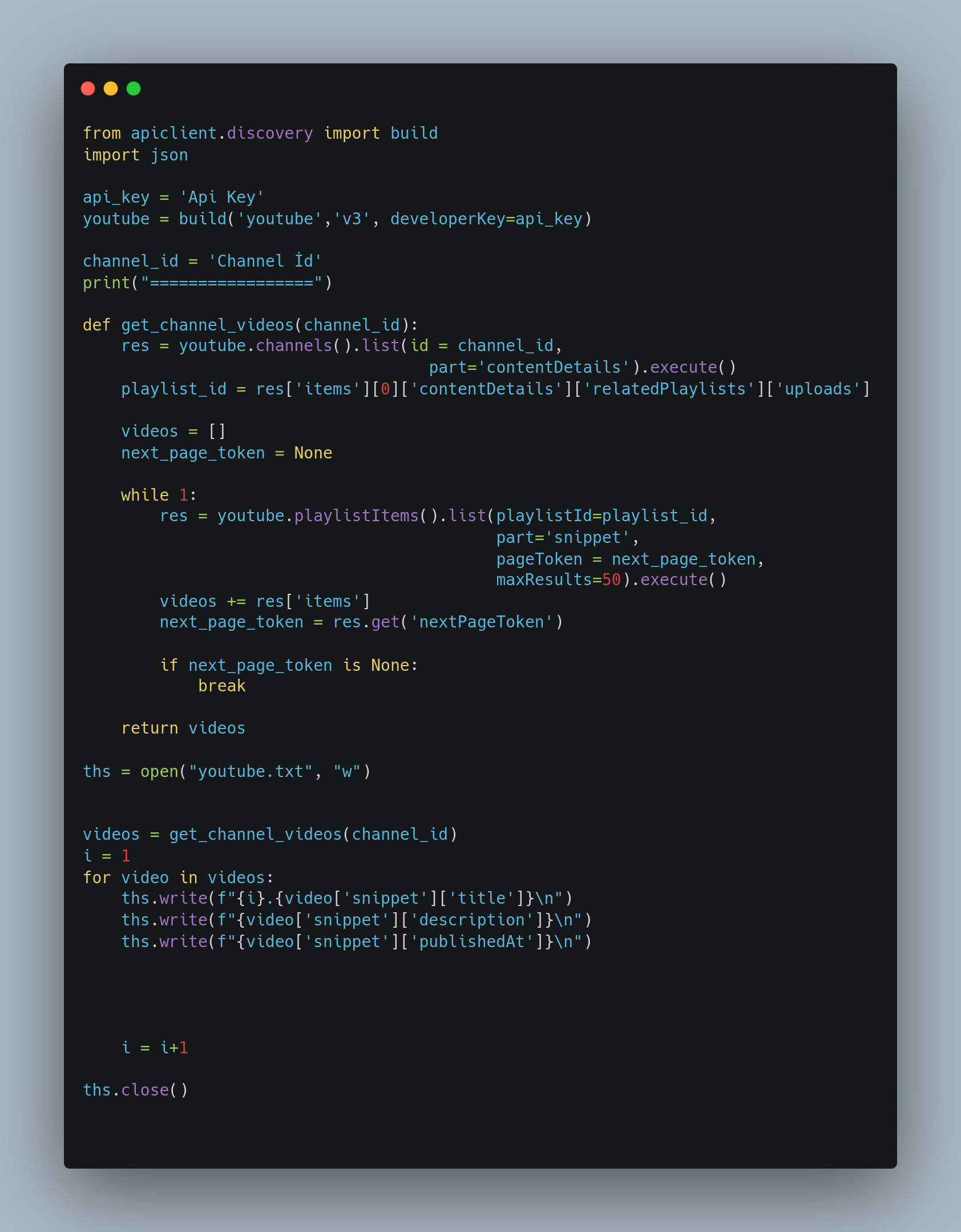 Youtube Data API V3 ile bir kanaldaki bütün videoların isimlerini ve izlenme sürelerini almak ...